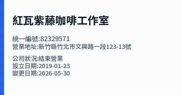 紅瓦紫藤咖啡工作室的照片-統編 82329571(新竹縣) 公司登記資料與營業項目詳細圖表