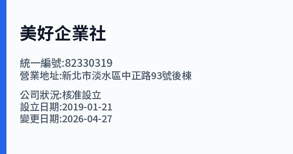 美好企業社的照片-統編 82330319(新北市) 公司登記資料與營業項目詳細圖表