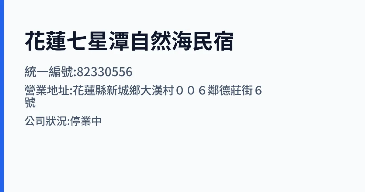 花蓮七星潭自然海民宿 - 統編 82330556(花蓮縣) 公司登記資料與營業項目詳細圖表