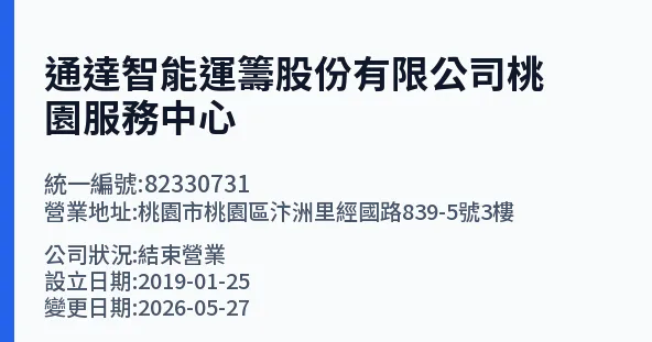通達智能運籌股份有限公司桃園服務中心的照片-統編 82330731(桃園市) 公司登記資料與營業項目詳細圖表