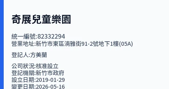 奇展兒童樂園的照片-統編 82332294(新竹市) 公司登記資料與營業項目詳細圖表