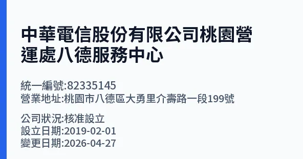 中華電信股份有限公司桃園營運處八德服務中心的照片-統編 82335145(桃園市) 公司登記資料與營業項目詳細圖表