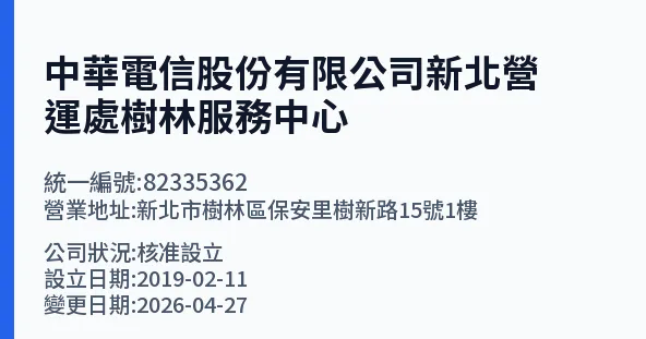 中華電信股份有限公司新北營運處樹林服務中心的照片-統編 82335362(新北市) 公司登記資料與營業項目詳細圖表