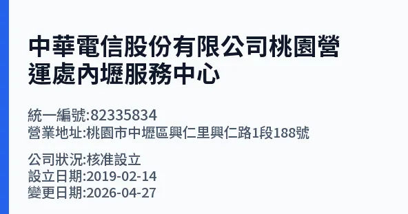 中華電信股份有限公司桃園營運處內壢服務中心的照片-統編 82335834(桃園市) 公司登記資料與營業項目詳細圖表