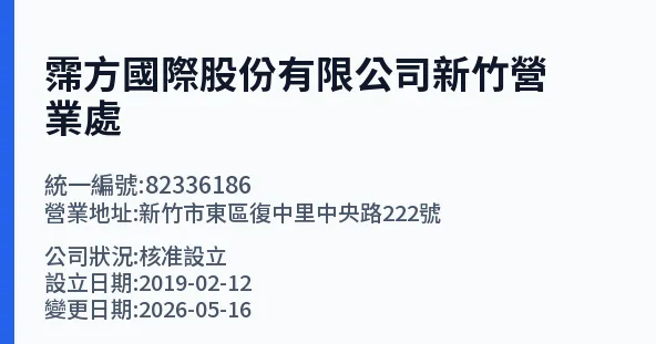 霈方國際股份有限公司新竹營業處的照片-統編 82336186(新竹市) 公司登記資料與營業項目詳細圖表