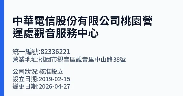中華電信股份有限公司桃園營運處觀音服務中心的照片-統編 82336221(桃園市) 公司登記資料與營業項目詳細圖表