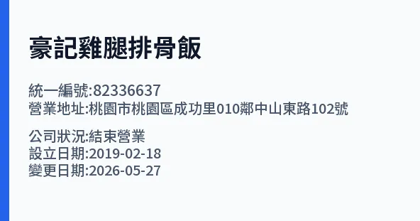 豪記雞腿排骨飯的照片-統編 82336637(桃園市) 公司登記資料與營業項目詳細圖表