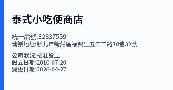 泰式小吃便商店的照片-統編 82337559(新北市) 公司登記資料與營業項目詳細圖表