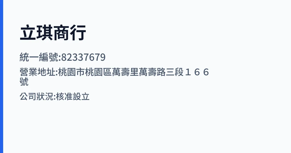 立琪商行 - 統編 82337679(桃園市) 公司登記資料與營業項目詳細圖表
