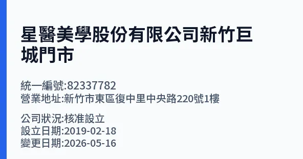 星醫美學股份有限公司新竹巨城門市的照片-統編 82337782(新竹市) 公司登記資料與營業項目詳細圖表