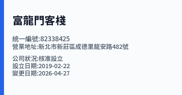 富龍門客棧的照片-統編 82338425(新北市) 公司登記資料與營業項目詳細圖表