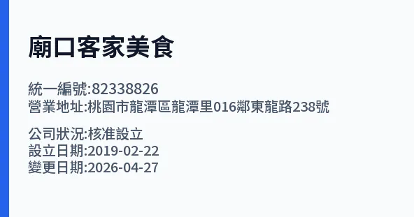 廟口客家美食的照片-統編 82338826(桃園市) 公司登記資料與營業項目詳細圖表