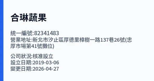 合琳蔬果的照片-統編 82341483(新北市) 公司登記資料與營業項目詳細圖表