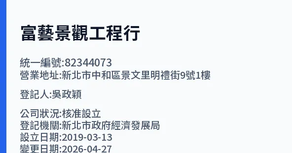 富藝景觀工程行的照片-統編 82344073(新北市) 公司登記資料與營業項目詳細圖表