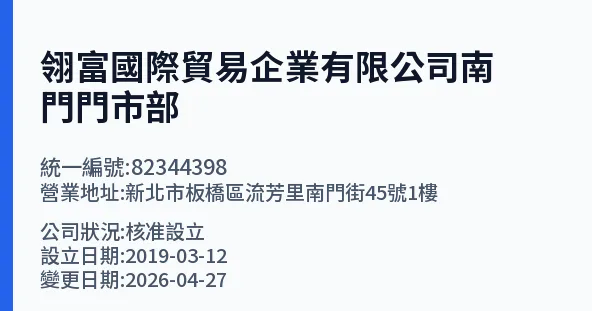翎富國際貿易企業有限公司南門門市部的照片-統編 82344398(新北市) 公司登記資料與營業項目詳細圖表