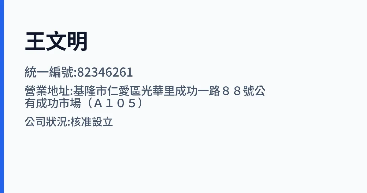 王文明 - 統編 82346261(基隆市) 公司登記資料與營業項目詳細圖表