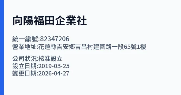 向陽福田企業社的照片-統編 82347206(花蓮縣) 公司登記資料與營業項目詳細圖表