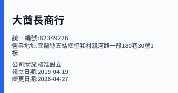 大酋長商行的照片-統編 82349226(宜蘭縣) 公司登記資料與營業項目詳細圖表