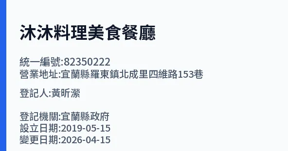 沐沐料理美食餐廳的照片-統編 82350222(宜蘭縣) 公司登記資料與營業項目詳細圖表