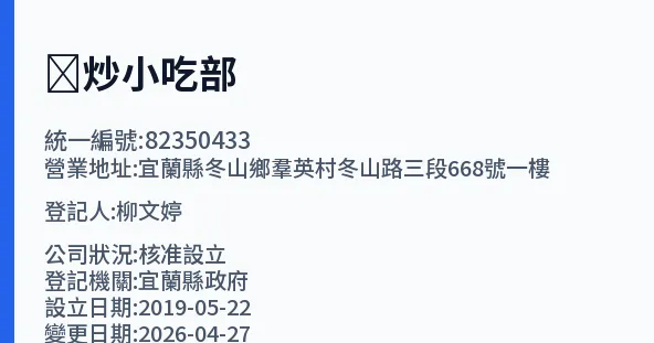 楽炒小吃部的照片-統編 82350433(宜蘭縣) 公司登記資料與營業項目詳細圖表