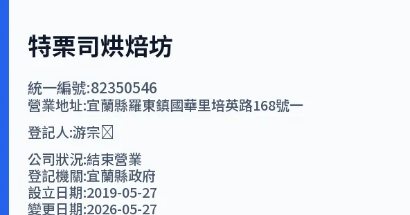 特栗司烘焙坊的照片-統編 82350546(宜蘭縣) 公司登記資料與營業項目詳細圖表