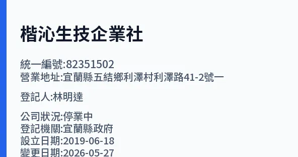 楷沁生技企業社的照片-統編 82351502(宜蘭縣) 公司登記資料與營業項目詳細圖表