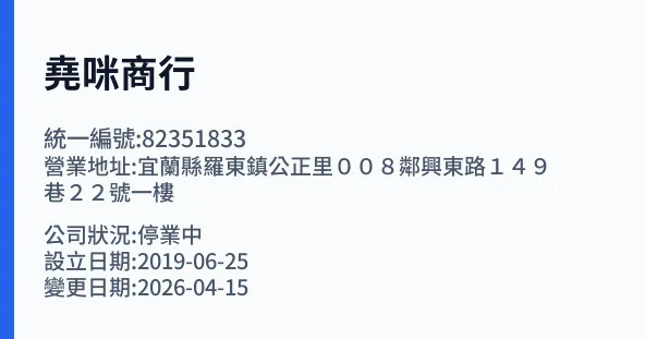 堯咪商行的照片-統編 82351833(宜蘭縣) 公司登記資料與營業項目詳細圖表