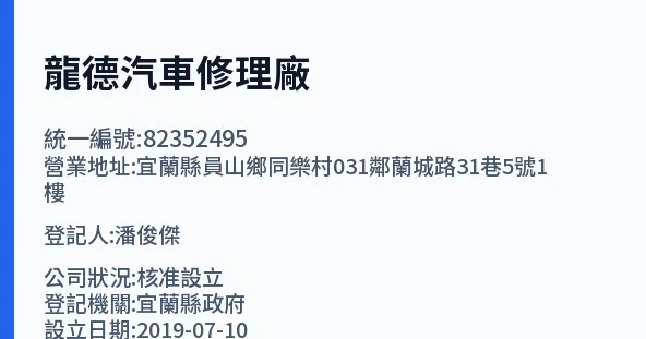 龍德汽車修理廠的照片-統編 82352495(宜蘭縣) 公司登記資料與營業項目詳細圖表