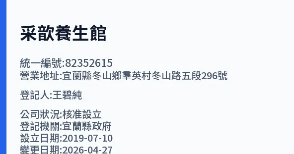采歆養生館的照片-統編 82352615(宜蘭縣) 公司登記資料與營業項目詳細圖表