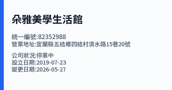 朵雅美學生活館的照片-統編 82352988(宜蘭縣) 公司登記資料與營業項目詳細圖表