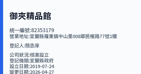 御夾精品館的照片-統編 82353179(宜蘭縣) 公司登記資料與營業項目詳細圖表