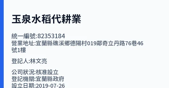 玉泉水稻代耕業的照片-統編 82353184(宜蘭縣) 公司登記資料與營業項目詳細圖表