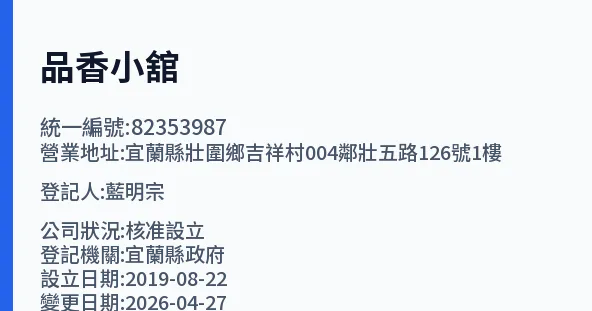 品香小舘的照片-統編 82353987(宜蘭縣) 公司登記資料與營業項目詳細圖表