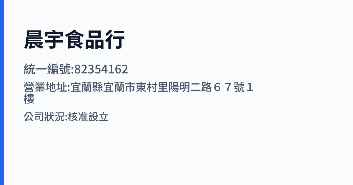 晨宇食品行 - 統編 82354162(宜蘭縣) 公司登記資料與營業項目詳細圖表