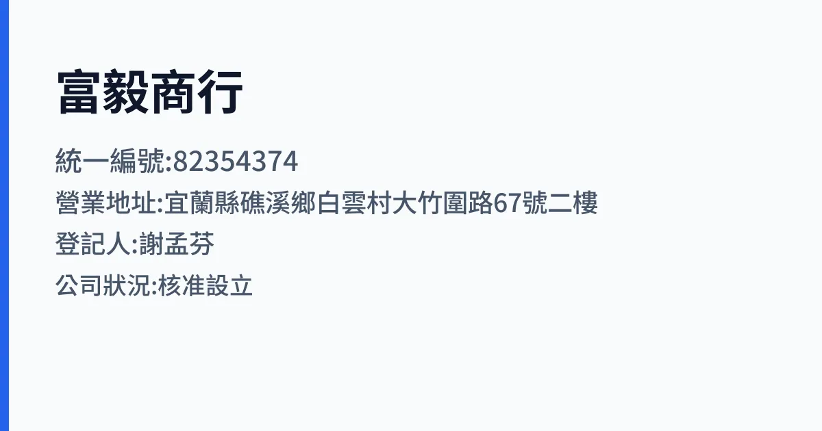 富毅商行 - 統編 82354374(宜蘭縣) 公司登記資料與營業項目詳細圖表