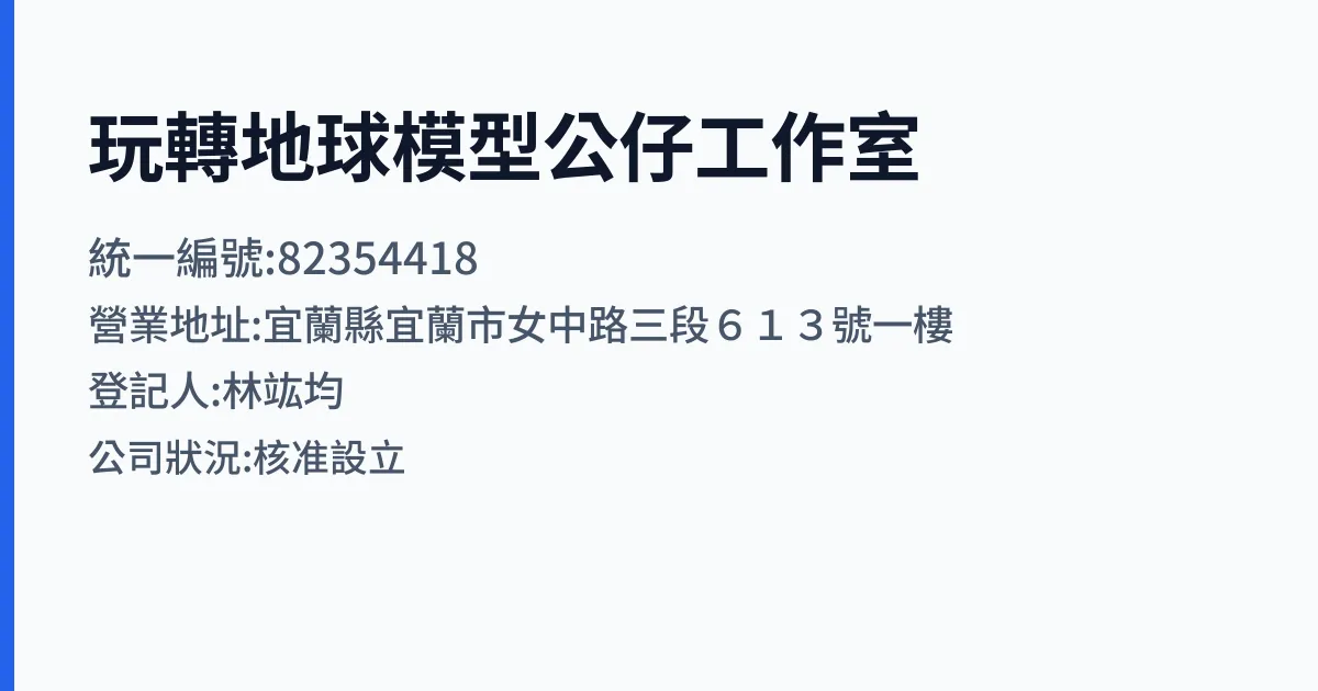 玩轉地球模型公仔工作室 - 統編 82354418（宜蘭縣） 公司登記資料與營業項目詳細圖表