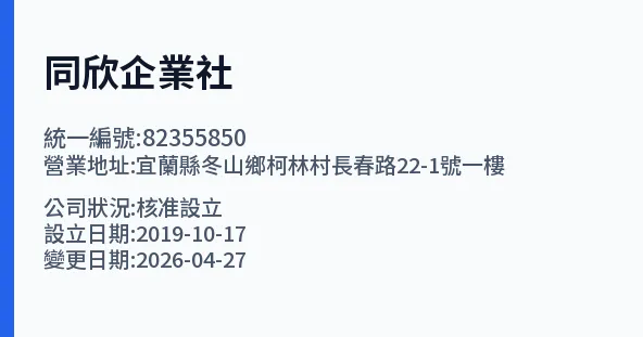 同欣企業社的照片-統編 82355850(宜蘭縣) 公司登記資料與營業項目詳細圖表