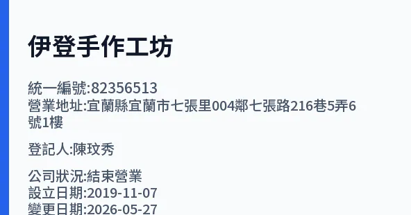 伊登手作工坊的照片-統編 82356513(宜蘭縣) 公司登記資料與營業項目詳細圖表