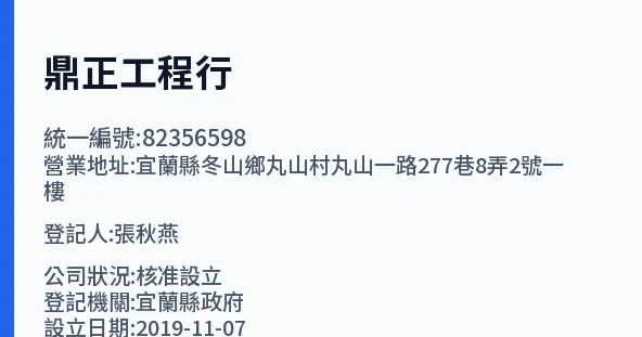 鼎正工程行的照片-統編 82356598(宜蘭縣) 公司登記資料與營業項目詳細圖表