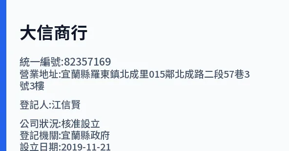 大信商行的照片-統編 82357169(宜蘭縣) 公司登記資料與營業項目詳細圖表