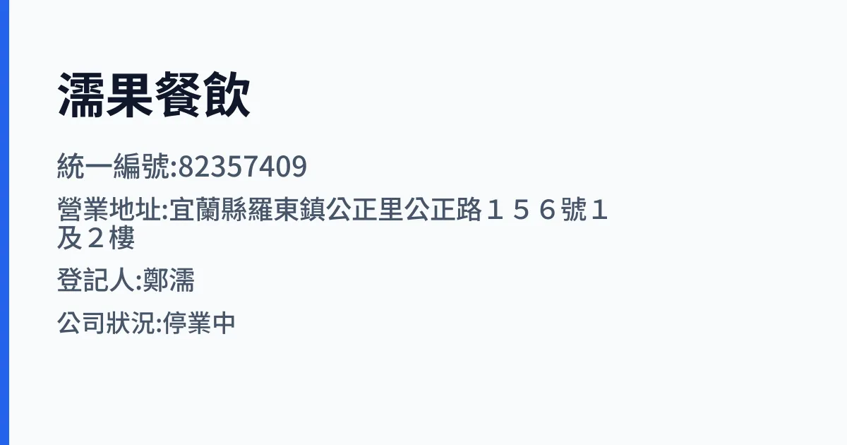 濡果餐飲 - 統編 82357409(宜蘭縣) 公司登記資料與營業項目詳細圖表
