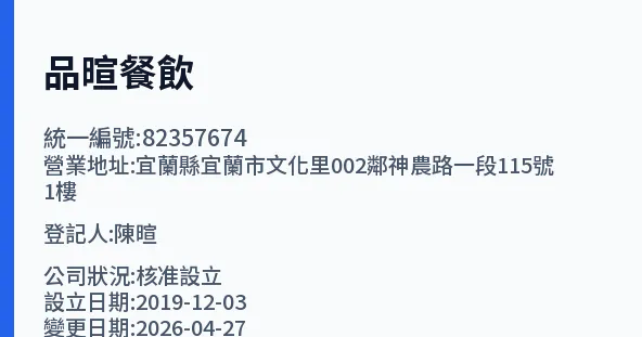 品暄餐飲的照片-統編 82357674(宜蘭縣) 公司登記資料與營業項目詳細圖表