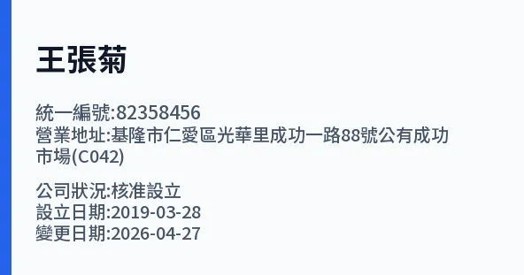王張菊的照片-統編 82358456(基隆市) 公司登記資料與營業項目詳細圖表