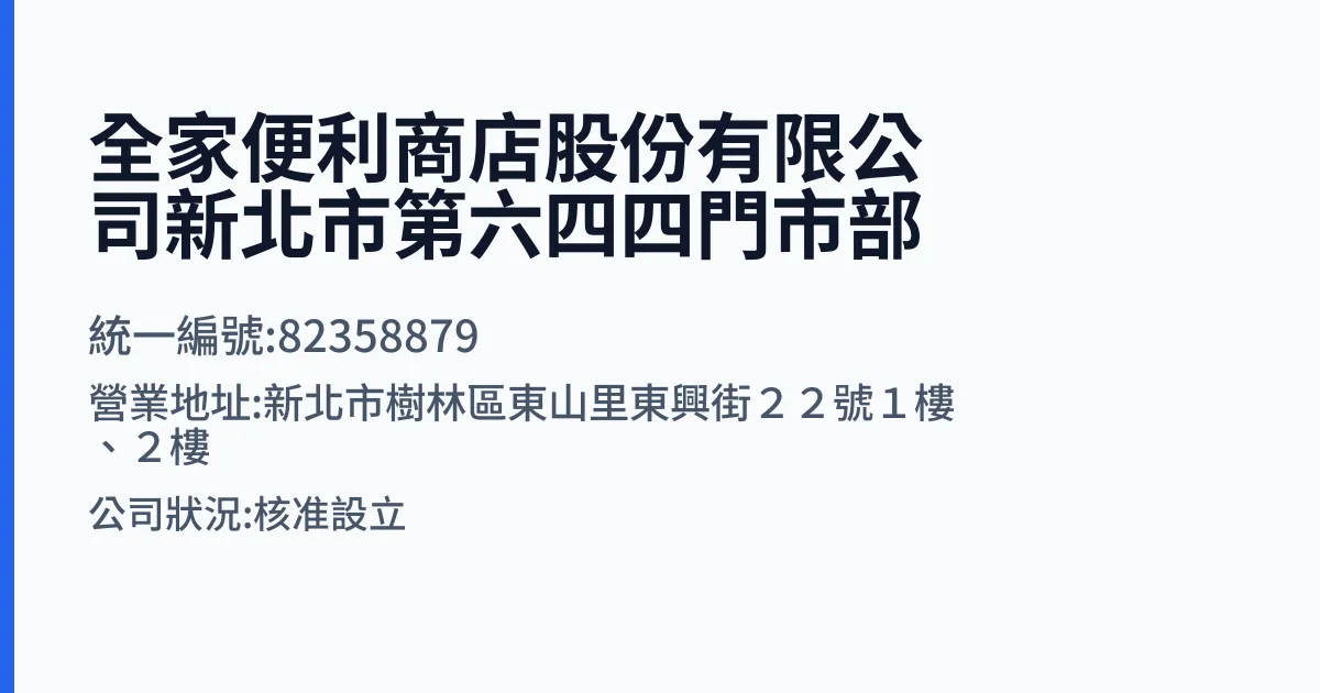 全家便利商店股份有限公司新北市第六四四門市部 - 統編 82358879(新北市) 公司登記資料與營業項目詳細圖表