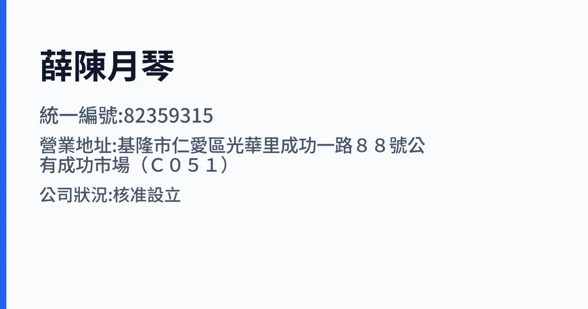 薛陳月琴 - 統編 82359315（基隆市） 公司登記資料與營業項目詳細圖表