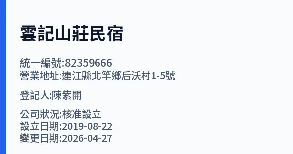 雲記山莊民宿的照片-統編 82359666(連江縣) 公司登記資料與營業項目詳細圖表