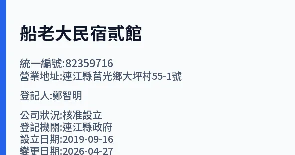 船老大民宿貳館的照片-統編 82359716(連江縣) 公司登記資料與營業項目詳細圖表