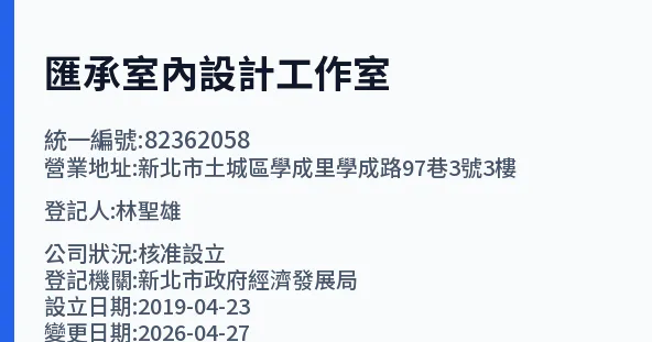 匯承室內設計工作室的照片-統編 82362058(新北市) 公司登記資料與營業項目詳細圖表