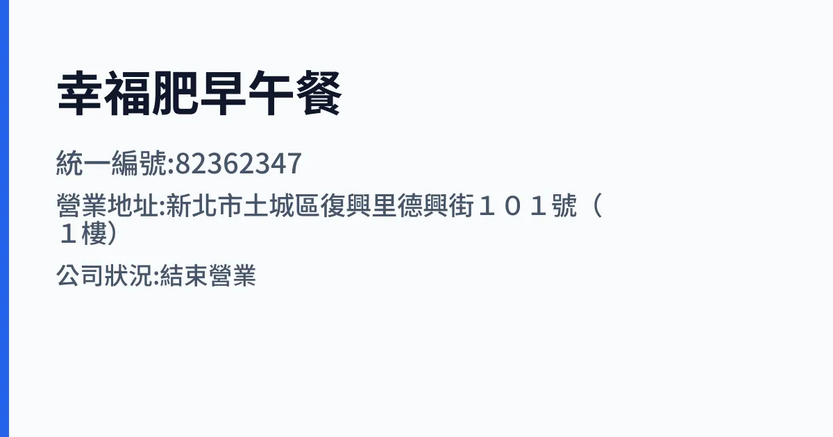 幸福肥早午餐 - 統編 82362347(新北市) 公司登記資料與營業項目詳細圖表