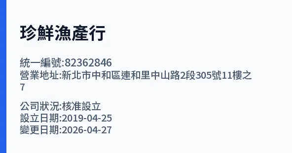 珍鮮漁產行的照片-統編 82362846(新北市) 公司登記資料與營業項目詳細圖表